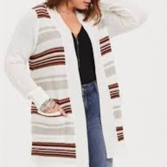 torrid | Sweaters | Torrid 0 Ivory Stripe Shawl Knit Cardigan Sweater ...